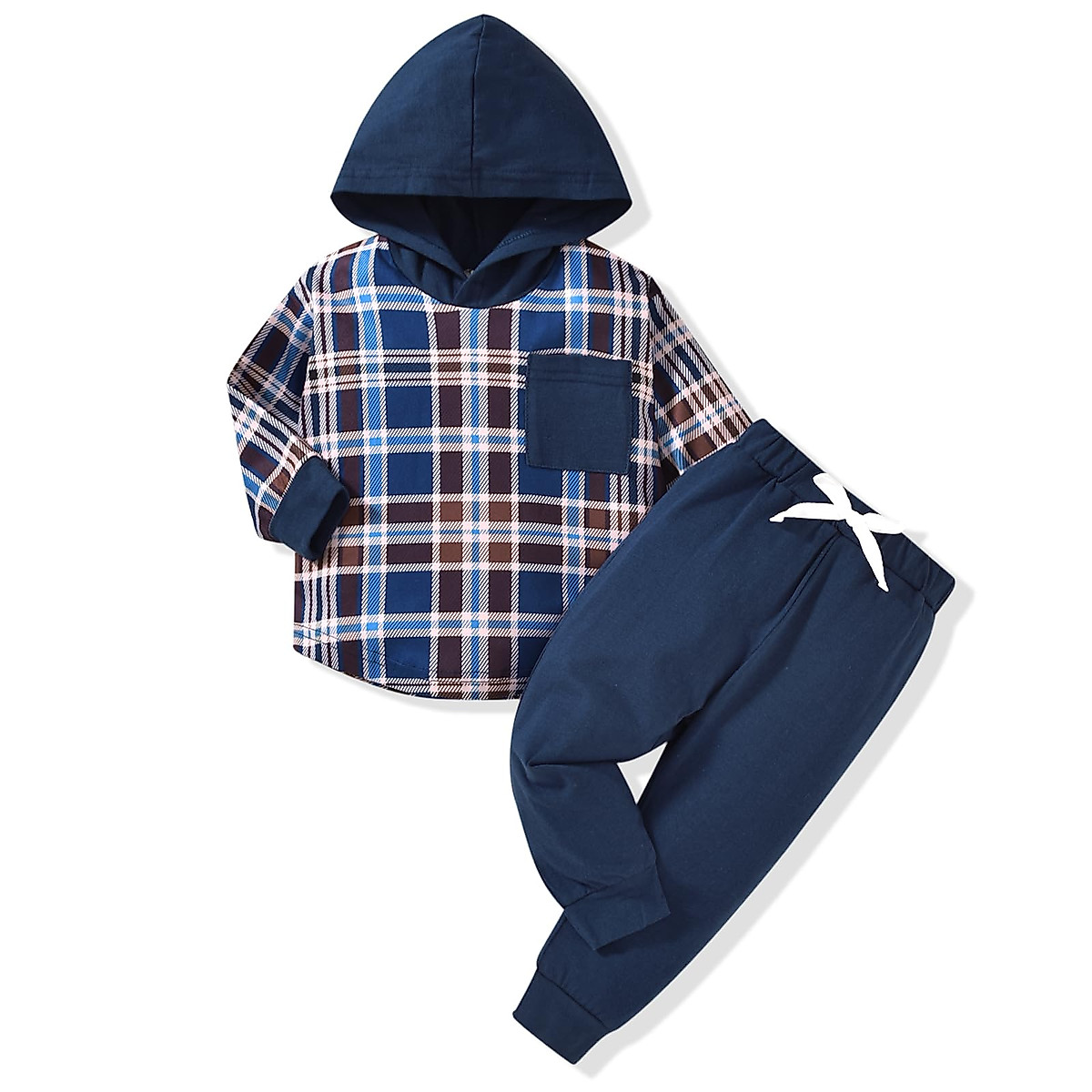 HINTINA 3T Toddler Little Boy Plaid Sweatsuit Outfits Long Sleeve Hooded Sweatshirt Hoodie Fall Winter Clothes Clothing Set 3-4T