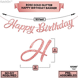 KatchOn, Glitter Rose Gold Happy Birthday Banner - Pre-Strung No DIY, 10 Feet | Happy Birthday Sign | Rose Gold Birthday Decorations | Rose Gold Birthday Banner for Women | Happy Birthday Decorations