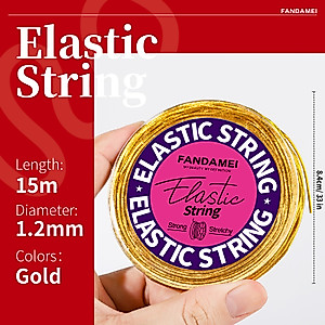 FANDAMEI 1.2mm Metallic Elastic String, Gold Stretch Cord for Craft Gift Jewelry Making, Elastic Cords Ribbon for Hair Braids, Elastic String for Bracelets, Beading Cord Stretchy Christmas Crafts DIY