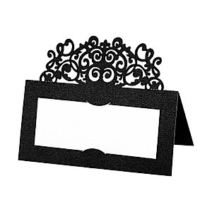 YOKIVE Place Cards for Table Setting, 50Pcs Name Cards Wedding Place Cards Table Place Cards Hollow Lace Blank Card for Wedding Reception Dinner Party, Black