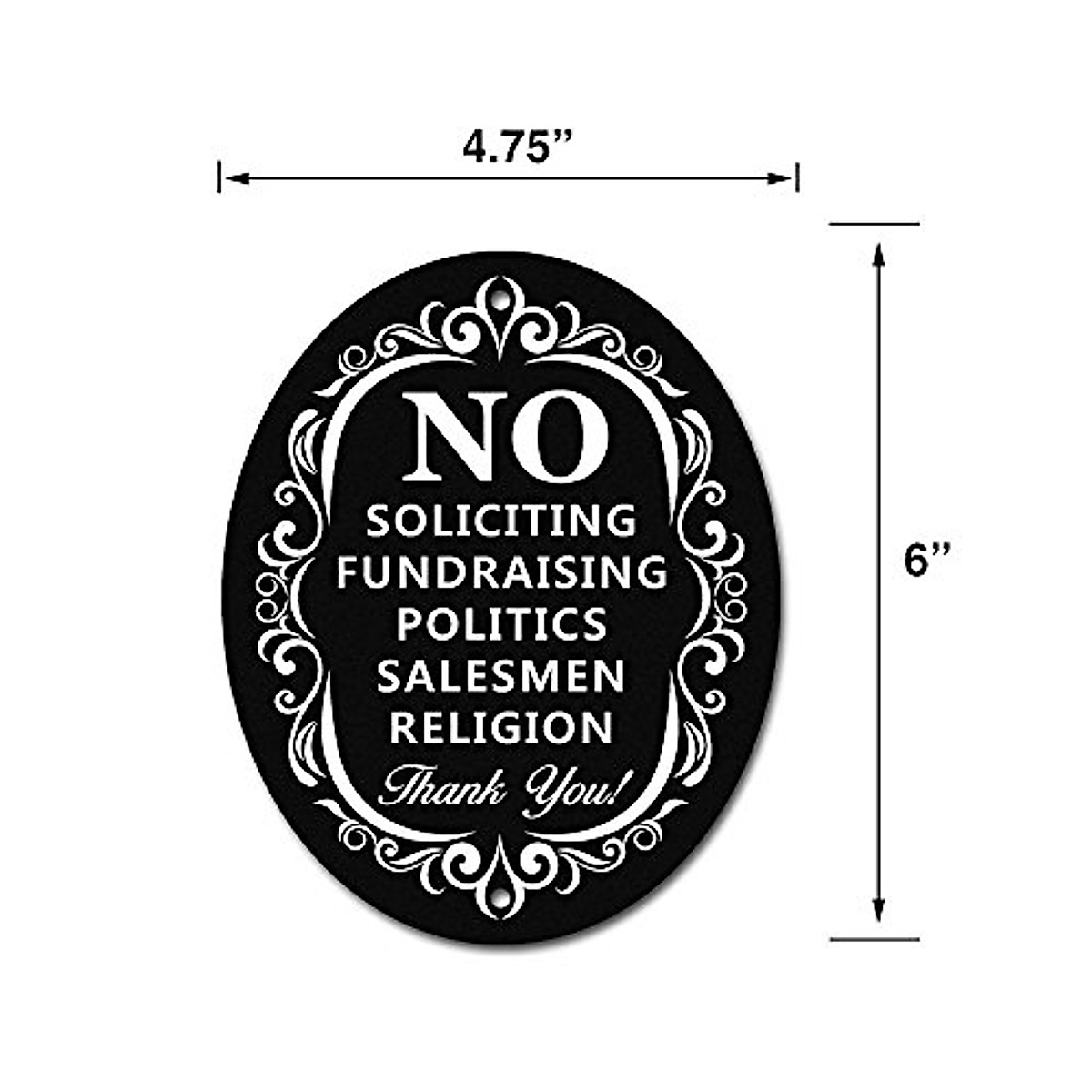 Signs Authority No Soliciting Signs for Home | 6"x 4.75" Dibond Aluminum | Sturdy and Durable Metal | Easy Installation | Laser Cut Oval Sign for Front Door of House | Private Property Signage (Black)