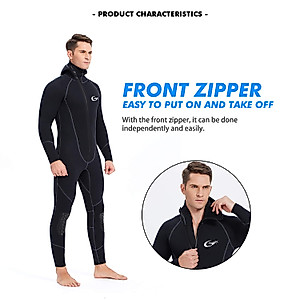 Full Wetsuits-5mm 3mm Wetsuit-Mens Neoprene Diving Suit Front Zipper Hoodie Snorkeling Surfing Suits High Elasticity Long Sleeve - Diving Water Sports Solid Colored Autumn Winter Spring Summer