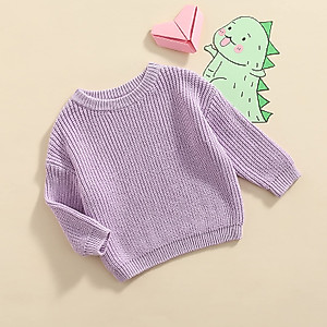 Autumn Winter Warm Outfits Baby Girl Cute Long Sleeve Knitted Sweater Pullover Top(Light Purple,2-3T)
