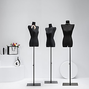 Female Dress Form Mannequin Torso, Adjustable Height 47-78 inch, Manikin Body Model with Rectangle Metal Base, Detachable Arms & Head, for Clothing Dress Jewelry Display Sewing