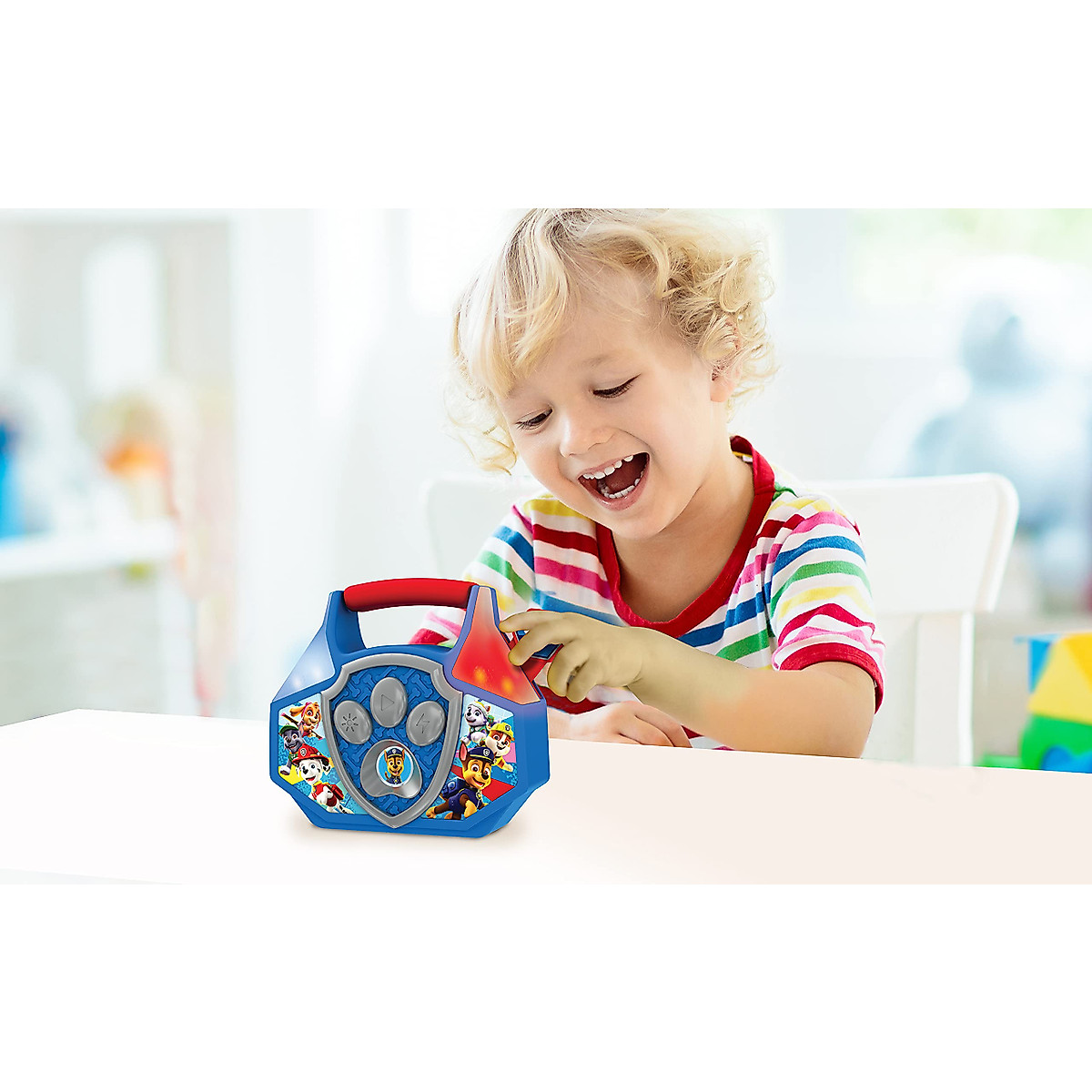 eKids Paw Patrol Toy Mini Boom Box, Built-in Music, Flashing Lights and Sound Effects, Lightweight Portable Musical Toy for Fans of Paw Patrol Toys and Gifts