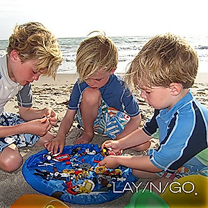 Lay-n-Go 2-in-1 Small Portable Drawstring Toys Storage Organizer and Play Mat for Room and Travel, Made for Kids and Toddlers with a Durable Patented Design, 18 inch, Green/Blue