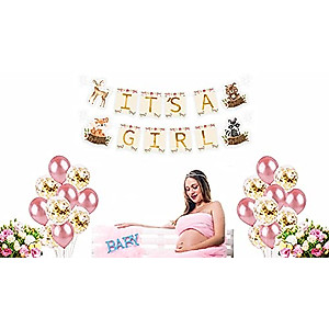 Woodland Animal Creatures ITS A GIRL Banner for Baby Shower Decoration Deer, Fox, Raccoon and Bear / Wild One, Boho Themed Party Supplies