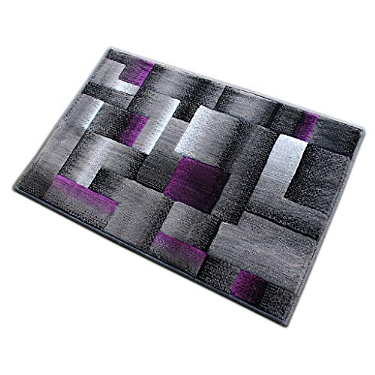 Masada Rugs, Modern Contemporary Area Rug, Purple Grey Black (2 Feet X 3 Feet) Mat