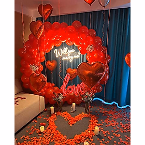 Valentines Day Party Decorations Set - 36 Inch Love Foil Balloon, 2pcs 18inch Foil Heart Balloon, 18pcs 10inch Heart Balloons and 1000 Pcs Rose Petals for Valentines Anniversary Bedroom Decorations