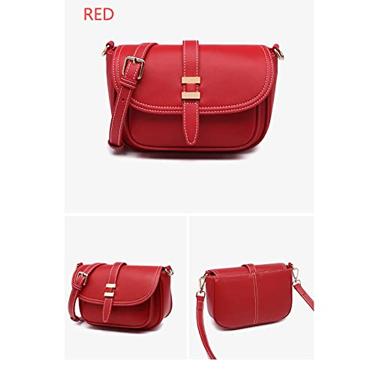 LOFFYMILLER Womens Shoulder Bag Genuine Leather Retro Snap Sling Handbag Satchel Bag for Woman (Red)