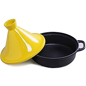 Casserole Dish with Lid Soup Pot Cast Iron Tagine Pot 20Cm, Tajine Cooking Pot with Enameled Cast Iron Base and Cone-Shaped Lid Lead Free Stew Casserole Slow Cooker,Yellow