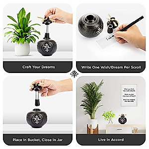 Live Whale Zen Decor Law of Attraction Asian Inspired Wishing Pot, Inspirational Gifts, Gratitude Jar with Scroll, Ceramic Jar with Lid for Daily Affirmations and Blessings, Black 3.5x3.5x4”