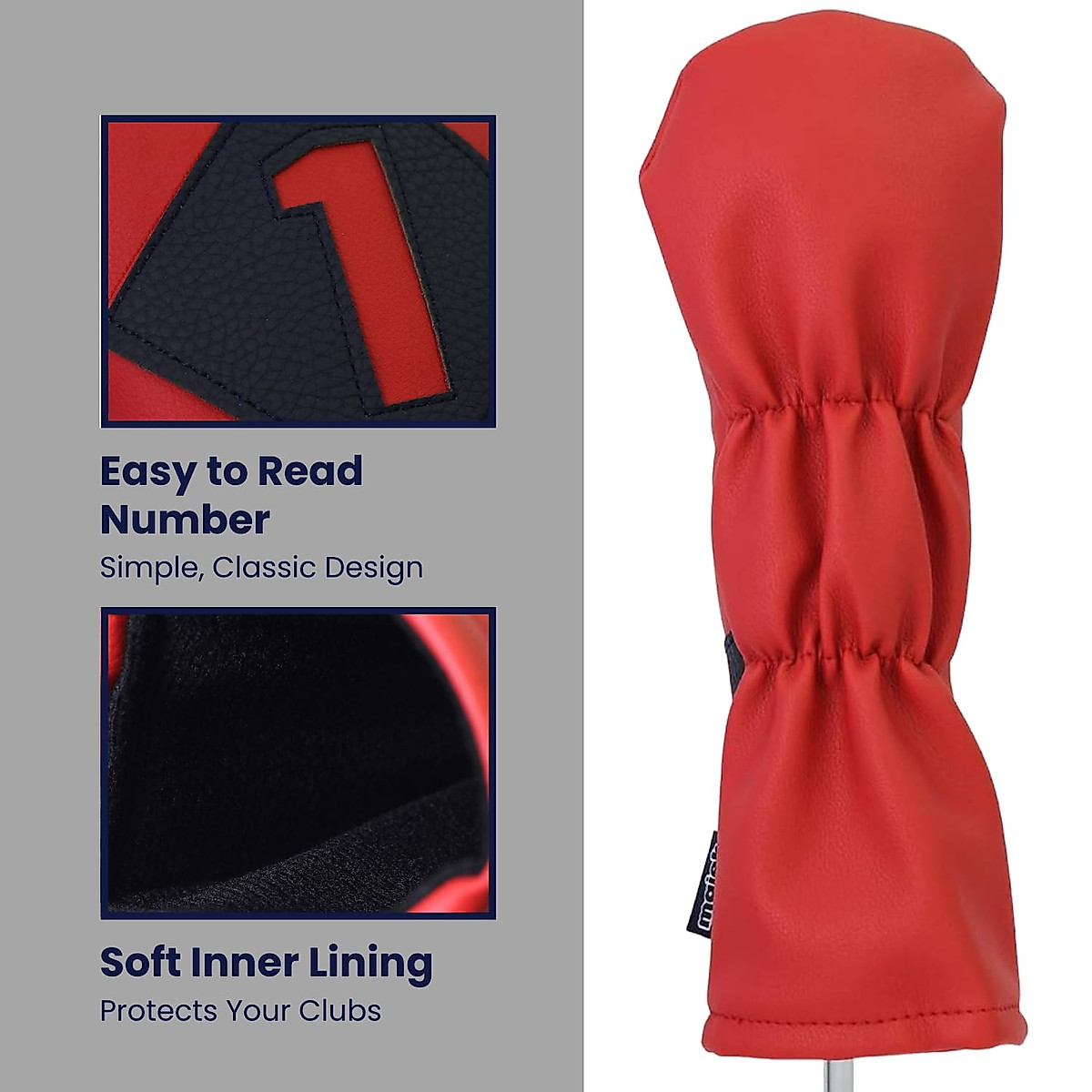 Majek Retro Golf Headcover Red with White and Blue Stripe Vintage Leather Style 1 Driver Head Cover Fits 460cc Drivers Classic Look