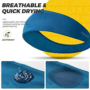 VULKIT 3 Pack Sports Headband for Men or Women, Non-Slip Head Band Stretchy Moisture Wicking Sweatbands(Navy,Blue,Dark Grey)