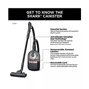 Shark CV101 Vacuum Canister pet Anti-Allergen Complete Seal Smooth Glide Wheels Bagless Corded