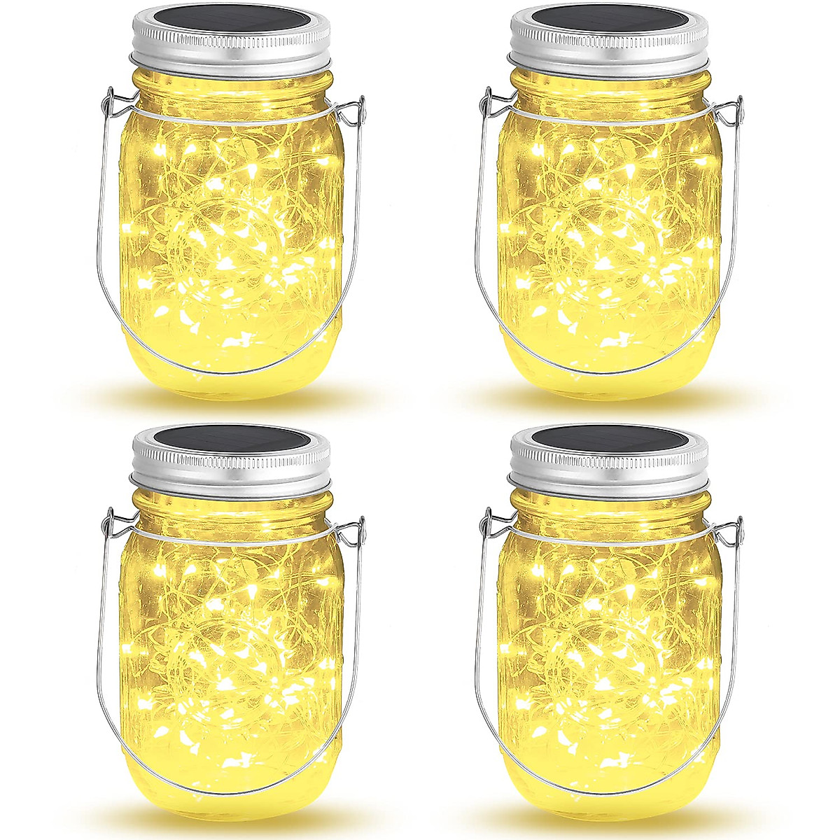 4 Pack Mason Jar Solar Lights, OxyLED 40 LED Fairy Lights Solar Powered with Jars and Hangers, Waterproof Hanging Solar Lights Outdoor, Decorative Solar Lanterns for Home Garden Patio Party Wedding
