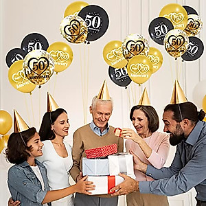 30pcs 50th Anniversary Decorations Balloons Kit, 12 Inch Black Gold Happy 50 Wedding Anniversary Latex Confetti Balloons Party Supplies, 50 Year Anniversary Theme Indoor Outdoor Decor