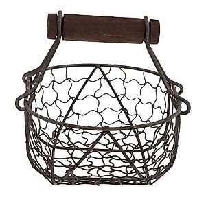 Cabilock Table Tray Country Basket Wire Egg Storage Basket with Handle Iron Art Eggs Tray Eggs Holder Metal Wire Gathering Basket for Kitchen Home Living Room Countertop Storage Baskets Oval Basket