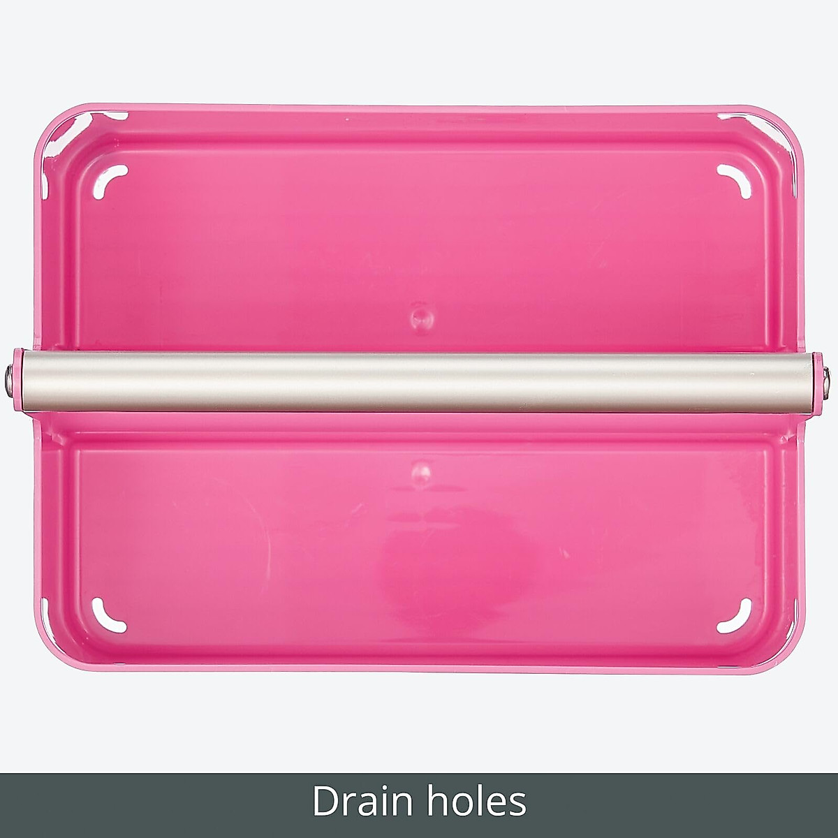 mDesign Plastic Shower Caddy Storage Organizer Utility Tote, Divided Basket Bin - Metal Handle for Bathroom, Dorm, Kitchen, Holds Soap, Shampoo, Conditioner - Aura Collection - Rose Pink/Satin