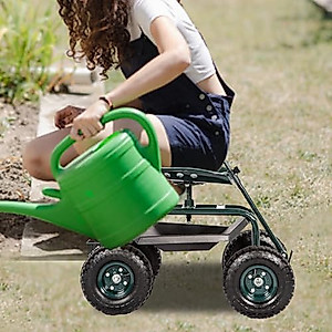 Kinsuite Rolling Utility Garden Cart Patio Wagon with Adjustable 360 Degree Swivel Seat Heavy Duty Steel Frame