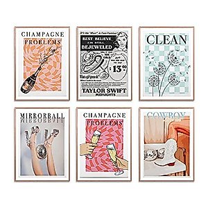 Hatofis Retro Folklore Music Poster Aesthetic Pink Girly Canvas Wall Art Preppy Reputation Poster Room Aesthetics Decor Set of 6 Unframe 8x10 inch