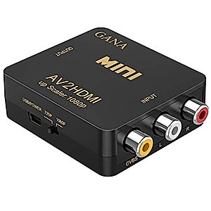 RCA to HDMI, GANA 1080P Mini RCA Composite CVBS AV to HDMI Video Audio Converter Adapter Supporting PAL/NTSC with USB Charge Cable for PC Laptop Xbox PS4 PS3 TV STB VHS VCR Camera DVD (Black Gold)