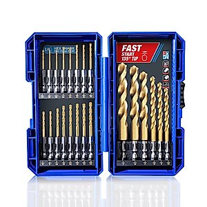 HIGHFIRE 22 Pieces Hex Shank Drill Bit Set for Impact Driver, HSS Twist Titanium Drill Bits for Metal, Hex Drive Quick Change Drill Bits Set