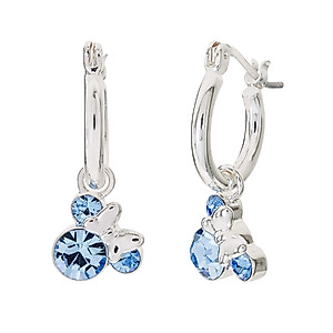 Disney Minnie Mouse December Birthstone Jewelry Set with Silver Plated Light Sapphire Crystal Stud Earrings and Hoop Earrings
