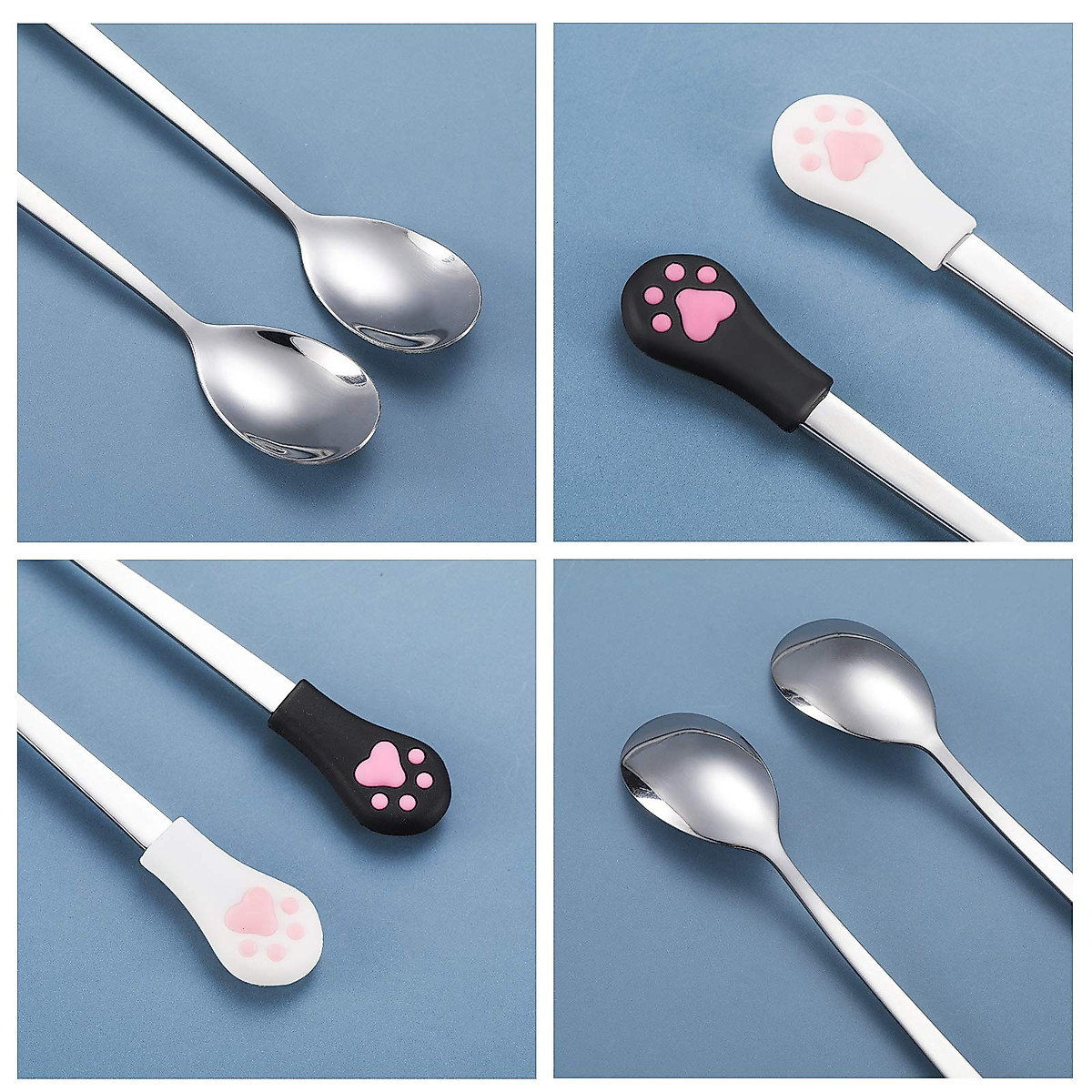 6 Pieces Dog Cat Can Food Spoon Pet Stainless Steel Food Spoon with Cute Cat Claw Silicone Handle (White, Black, Orange)