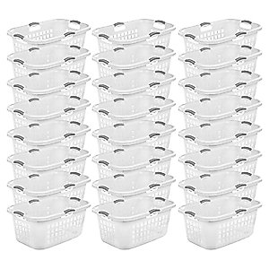 Sterilite Ultra 2 Bushel Plastic Stackable Laundry Clothes Basket Bin with 4 Comfortable Grip Handles and Airflow Holes, White (24 Pack)