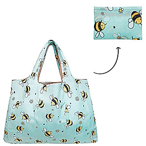 allydrew Large Foldable Tote Nylon Reusable Grocery Bag, Bumble Bees