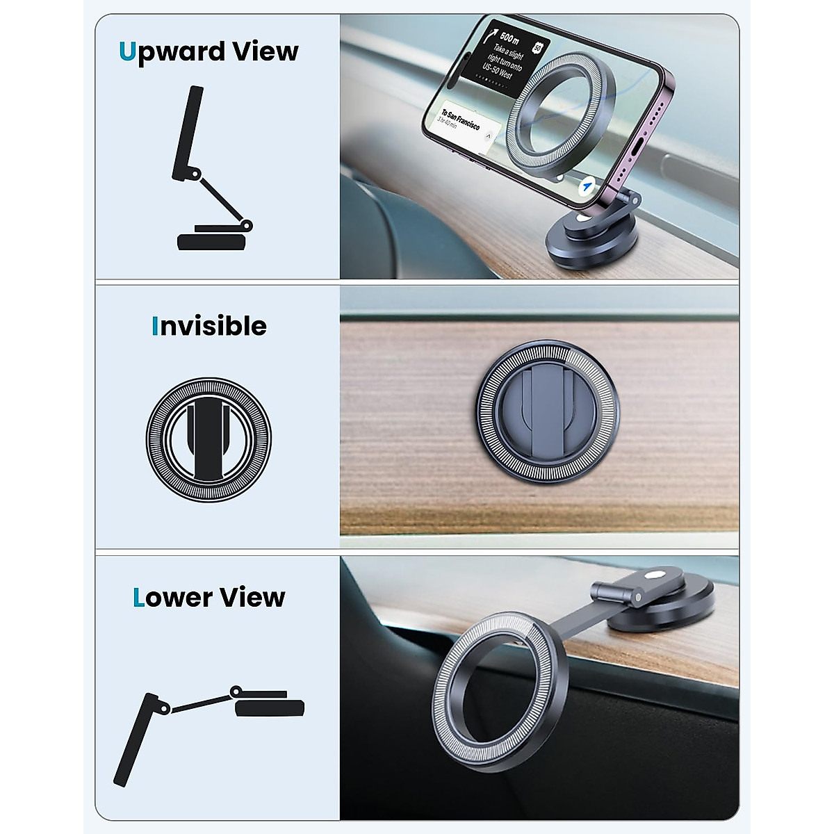 APPS2Car Fits MagSafe Car Mount, Foldable Metal Magnetic Car Phone Mount, Stick On Cell Phone Holder for Car Dash Dashboard MagSafe Accessories for iPhone 15 14 13 12 Pro Max Plus Mini MagSafe Case