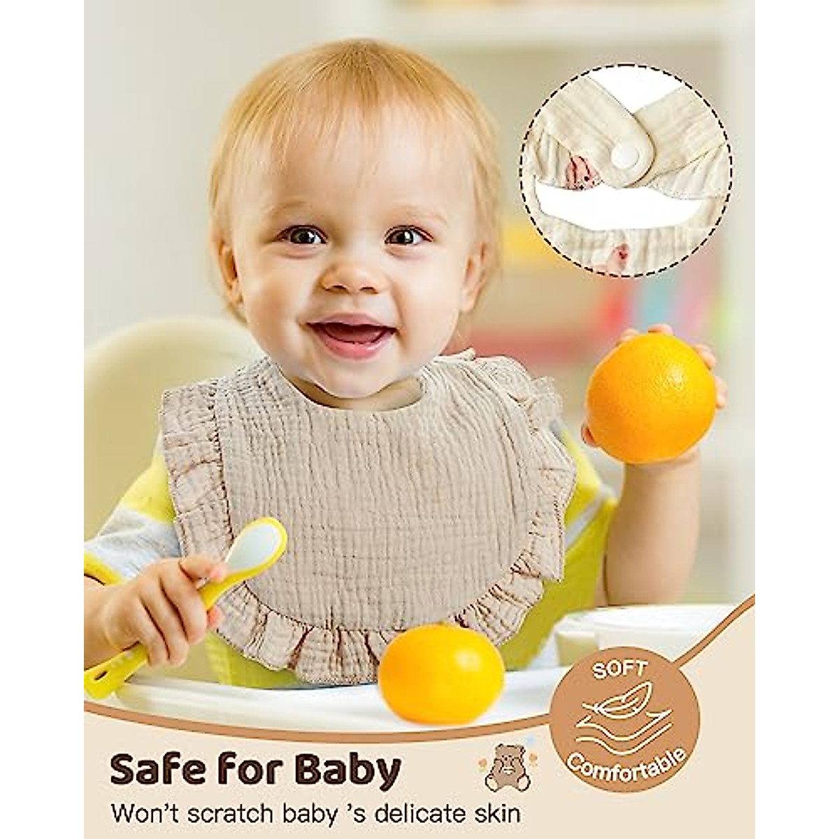 Lictin Muslin Baby Drool Bibs - 8 Pack Baby Bandana Drool Bibs Cotton Unisex, Snap Muslin Bibs for Boys Girls, Absorbent & Soft for Teething and Drooling