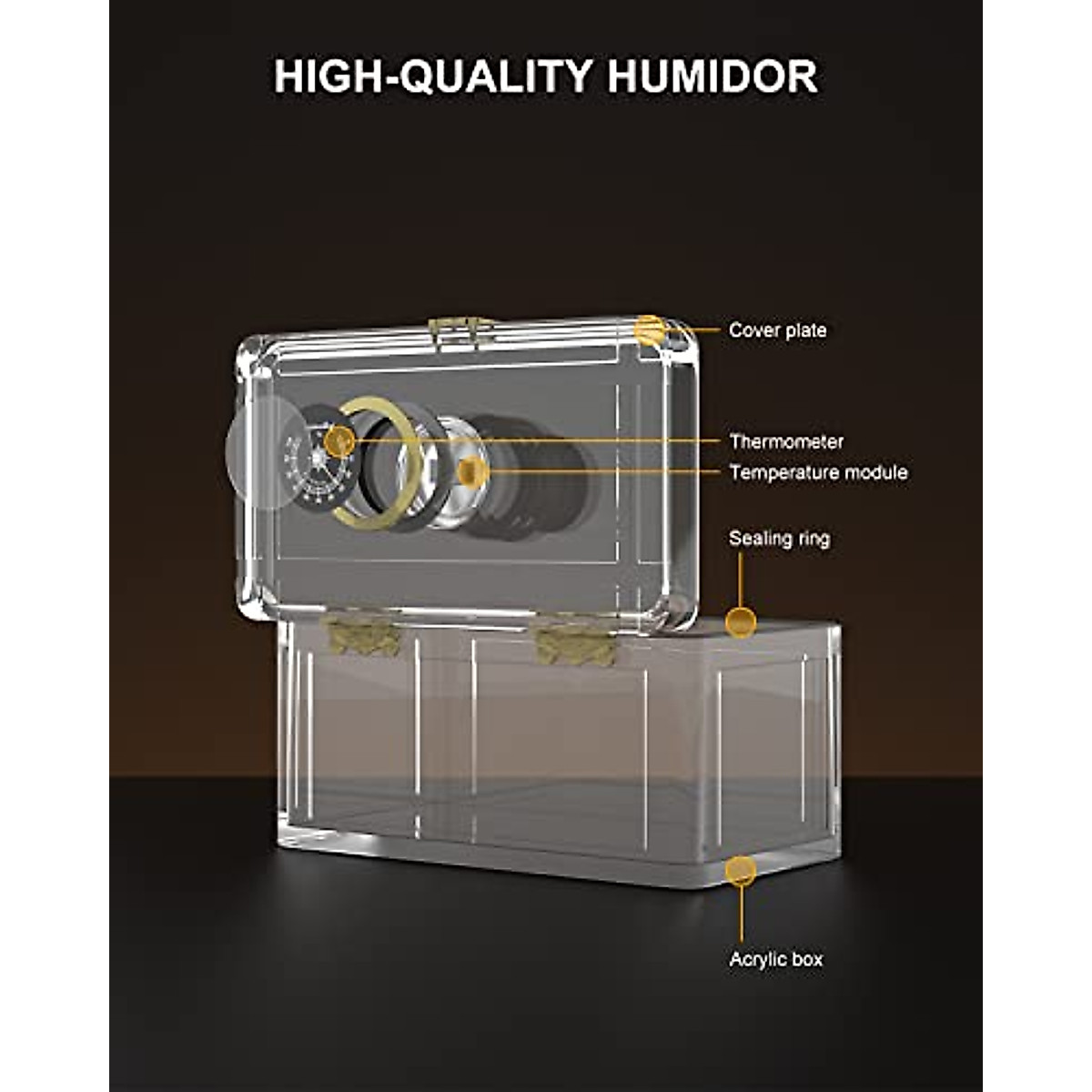 TISFA Acrylic Cigar Humidor with Humidifier and Hygrometer, Desktop Cigar Case Box That can Hold About 15-20 Cigars (S)
