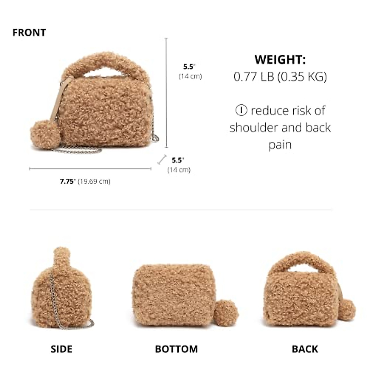 Scarleton Faux Fur Crossbody Bags for Women, Fluffy Top Handle Shoulder Bag, Fuzzy Purses for Women with Chain Strap, H209604 - Brown