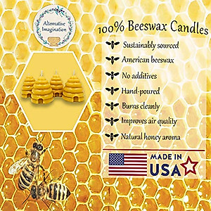 Pure Beeswax Beehive Candle Set - Shaped Votive Candles with a Natural, Light Honey Scent - Eco Friendly Home Decor, Gifts, Favors - Hand Poured in The USA by Alternative Imagination (Pack of 4)