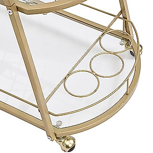 EDWINENE Bar Cart Gold, Metal Frame Home Bar Serving Cart, Wine Cart with 3 Mirrored Shelves, Wine Rack and Glass Holder for Kitchen, Dining Room, Party