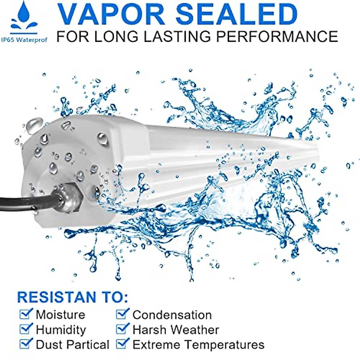 4FT LED Vapor Tight Lights, 40W LED Vapor Proof Light, 5200LM 5000K Commercial LED Workshop Light, IP65 Waterproof for Car Wash, Garage, Walk-in Freezer, 100-277V AC DLC UL Listed (6-Pack)