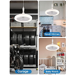 Enclosed Ceiling Fan with Light - Small 10-inch Bladeless Socket Fans with Remote Control, Dimmable LED Lights 3 Gear Wind Speeds for Garage Tool Room/Store Room/Kitchen/Bathroom