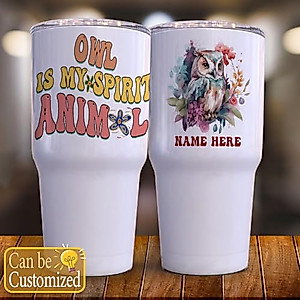 Owl Spirit Animal Gift Mug for Coworkers and Friends Personalized Engraved 30oz Tumbler Insulated Steel Gift Idea