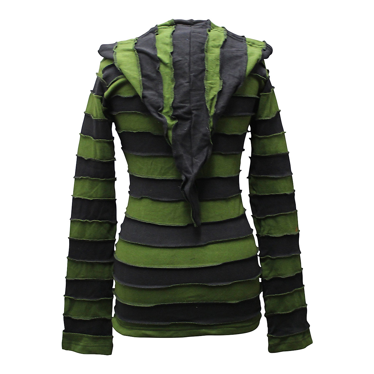 Shopoholic Fashion Women Pixie Zip Up Hoodie Striped Hippie Jacket Sweater [XL,Green Black]