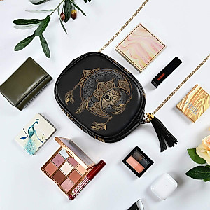 ALAZA PU Leather Small Crossbody Bag Purse Wallet Boho Chic Golden Crescent Moon & Sun Mandala Cell Phone Bags with Adjustable Chain Strap & Multi Pocket