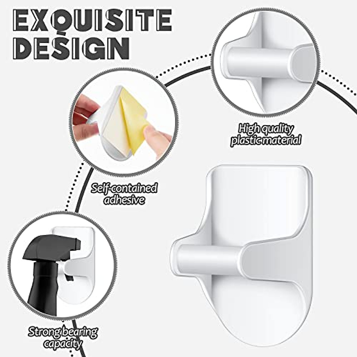 8 Pack Wall Mount Spray Bottle Hooks Holder Spray Bottle Hanger Adhesive Hook to Create Storage Space Spray Bottle Rack Organizer Hanger for Cabinet Kitchen Variety Surfaces Spray Bottle Wall Holder