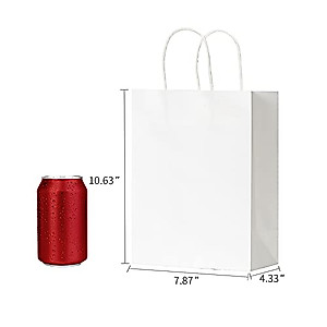 RACETOP White Paper Bags with Handles Bulk 8"x4.5"x10.8" 50Pcs Gift Bags Medium Size, White Gift Bags with Handles, Gift Bags Bulk, Retail Bags, Party Bags, Shopping Bags, Merchandise Bags