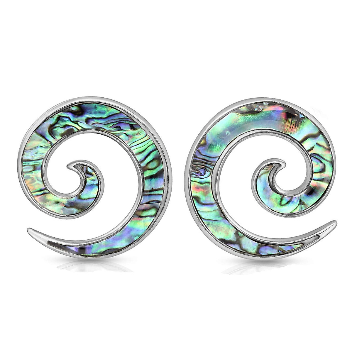 Zaya Body Jewelry Pair 0g or 2g Steel Blue Green Abalone Ear Spirals Tapers Gauges 8mm 6mm (0g 8mm)