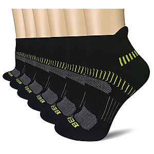 BERING Women's Athletic Running Cushioned Ankle Socks, Size 6-9, Black, 6 Pairs