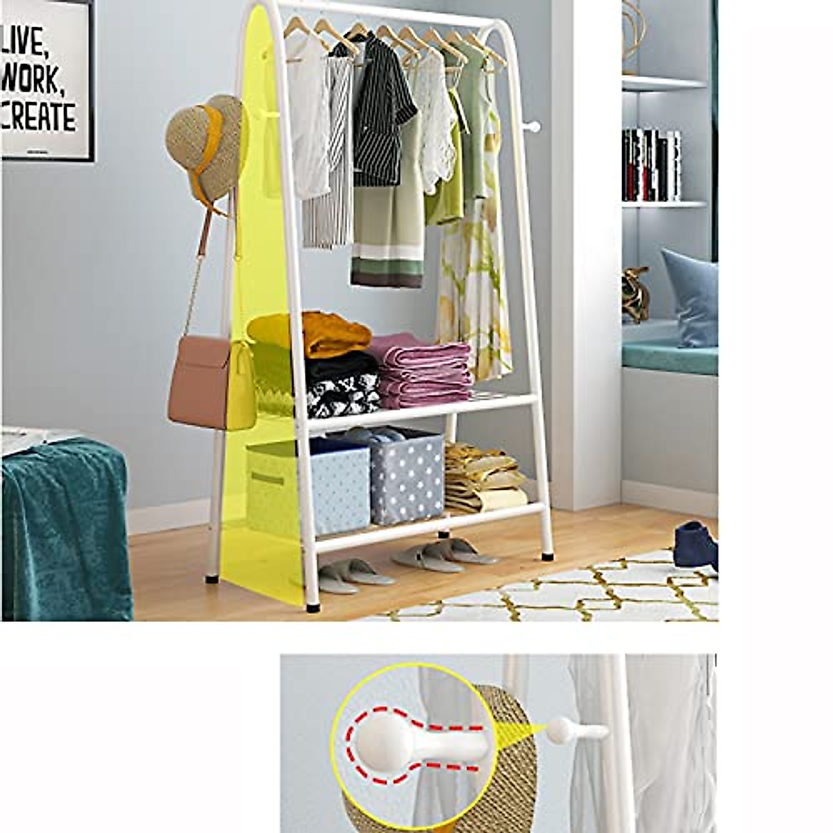 FAXIOAWA Coat Racks Clothes Rail Garment Rack with Shelves Metal Garment Display Stand Cloth Drying Rack Hanger for Hanging Clothes Boxes Shoes Boots/108X43X150Cm