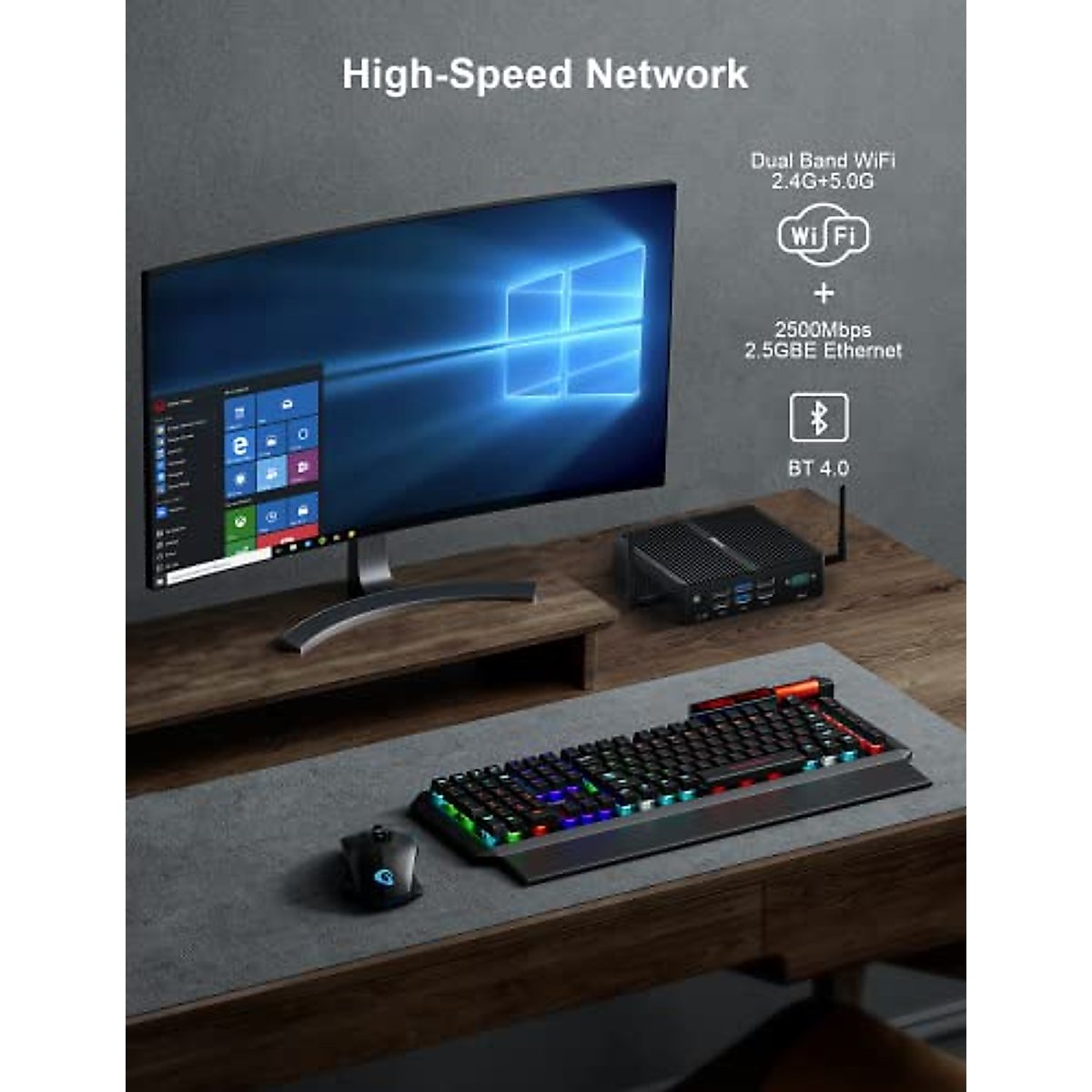 Baieyu Firewall Mini PC Quad Core Celeron J4125 with 8GB DDR4 256GB SSD OPNsense Firewall PC Support 4K HD, 4 × 2.5GbE LAN, 1 × HD, 1 × RS232 COM, 2 × USB3.0, 4 × USB2.0 Ports, Dual Band WiFi, BT4.0