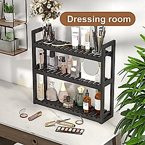 FILWH Bathroom Shelf Bamboo Organizer Rack Adjustable 3-Tier Storage Shelf Wall Mounted Storage Rack Over The Toilet Utility Shelves Living Room Kitchen Shelf(Black)