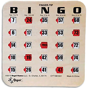 Regal Bingo Finger-Tip Shutter Bingo Cards with Sliding Windows - 50 Bingo Shutter Cards - Ideal for Family Fun Night - No Chips & Daubers Needed - Woodgrain